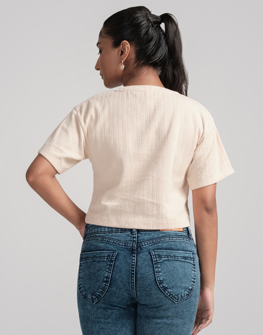 Cream Color Crop T - Shirt