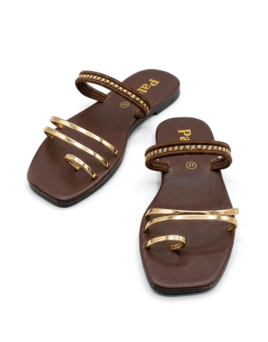 Espresso - Gold - Strapped Slides
