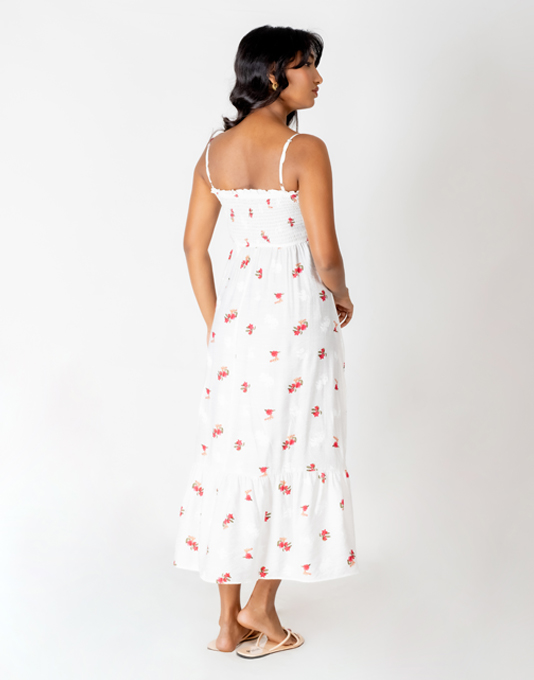 Floral Printed White Color Long Dress