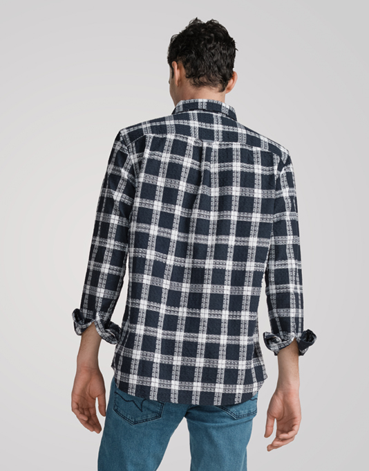 Men's Dark Blue Check Casual Shirt