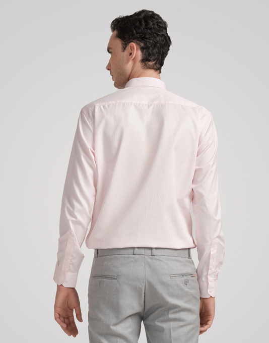 Men's Cream Color Formal Shirt with Pink Stripe
