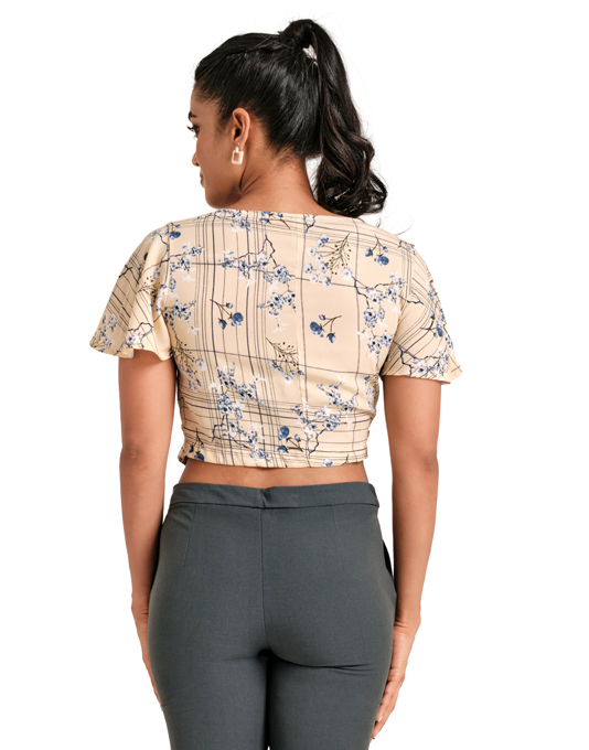 Women's Cream Color Printed Crop Top
