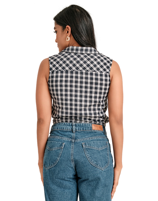 women's Tie Front Checked Crop Top