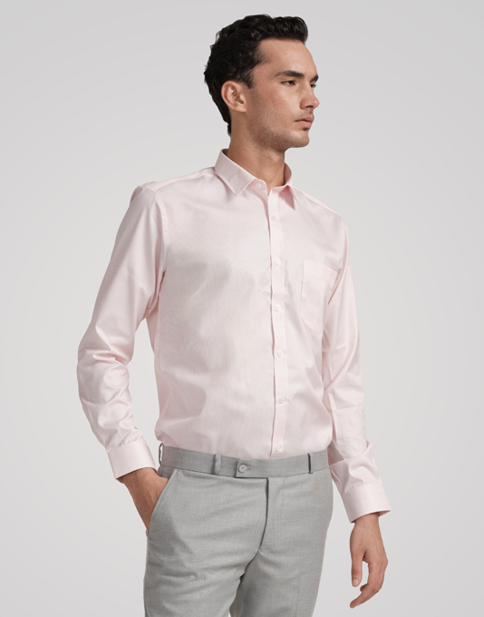 Men's Cream Color Formal Shirt with Pink Stripe