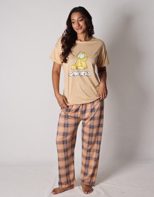 Beige Color Printed Pajama Set