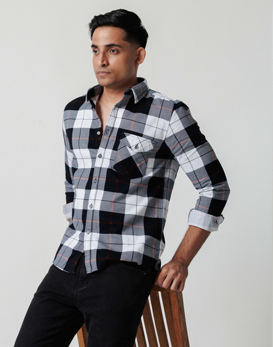 Black Color Check Casual Shirt