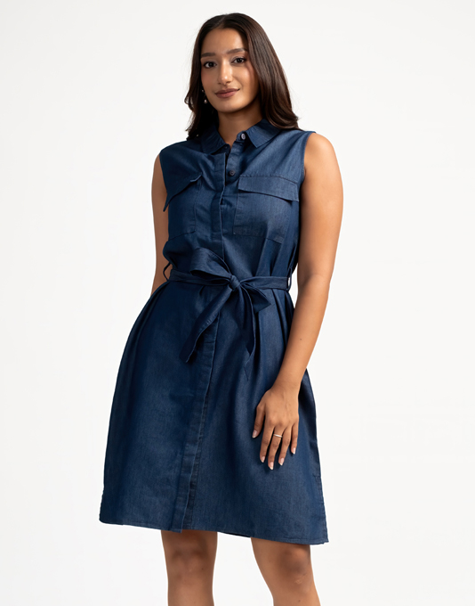 Denim Blue Color Sleeveless Dress