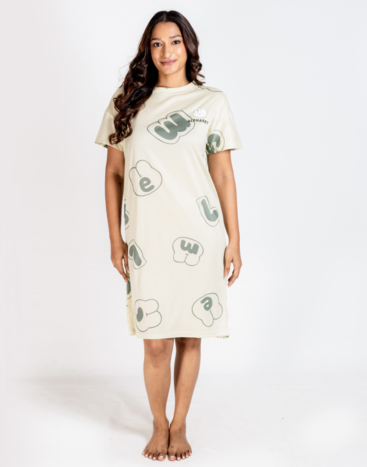 Green Color Printed Night Dress