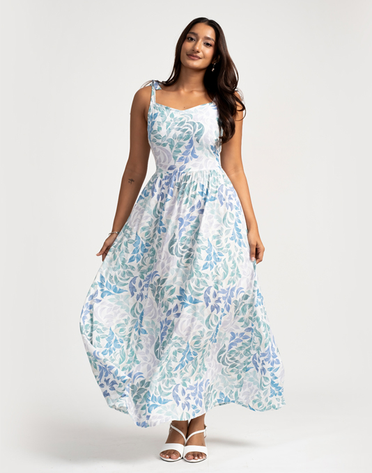 Light Blue Color Printed Long Dress