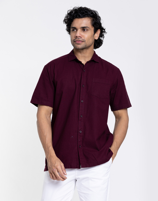 Maroon Color Short Sleeve Shirt