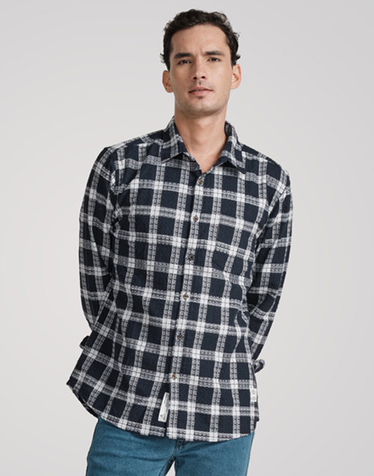 Men's Dark Blue Check Casual Shirt