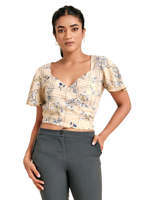 Women's Cream Color Printed Crop Top