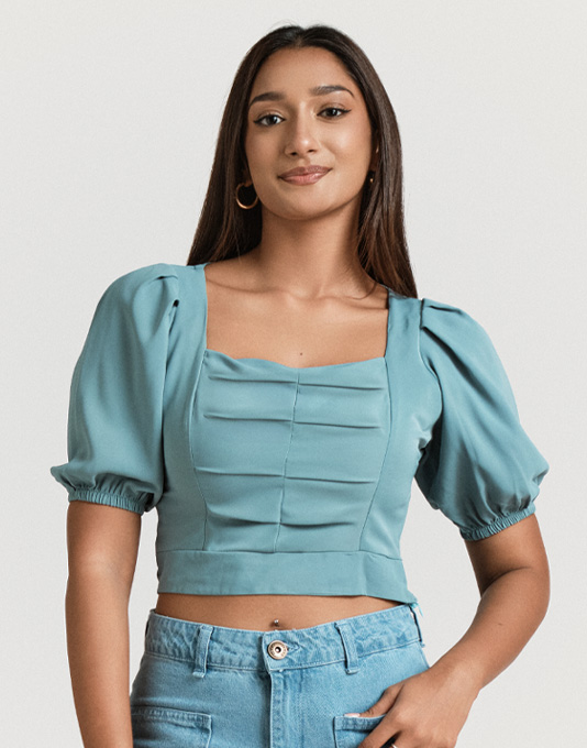 Women's Short Sleeve Blue Crop Top