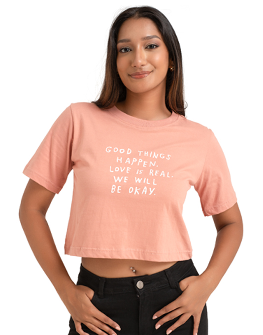 Women's Text Printed Short Sleeve Crop T-Shirt