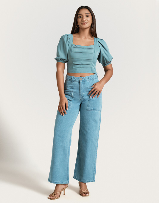 Women's Short Sleeve Blue Crop Top