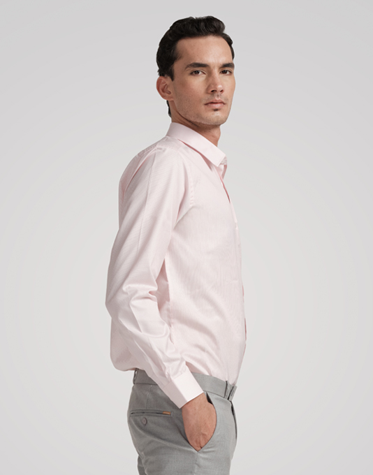 Men's Cream Color Formal Shirt with Pink Stripe