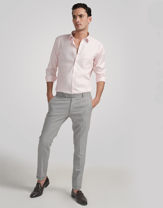 Men's Cream Color Formal Shirt with Pink Stripe
