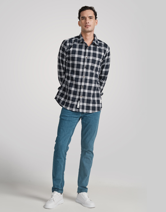 Men's Dark Blue Check Casual Shirt
