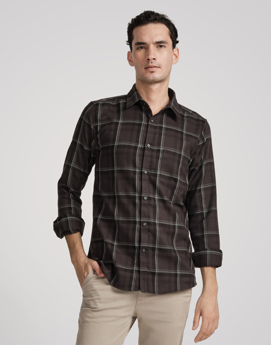 Men's Dark Gray Check Casual Shirt