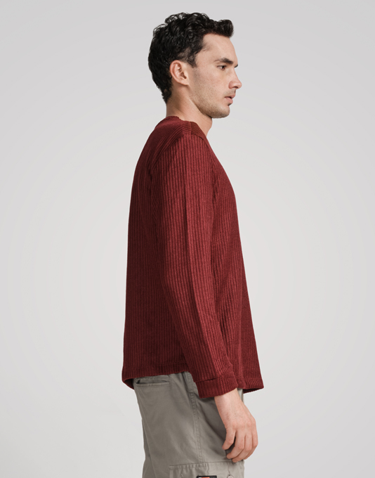 Men's Waffle Red Color Long Sleeve T-Shirt