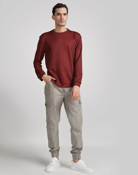Men's Waffle Red Color Long Sleeve T-Shirt