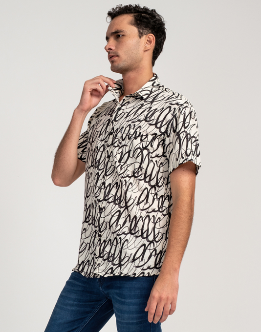 Printed Peach Color Short Sleeved Shirt