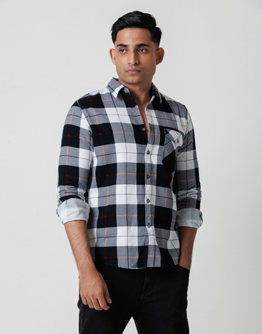 Black Color Check Casual Shirt